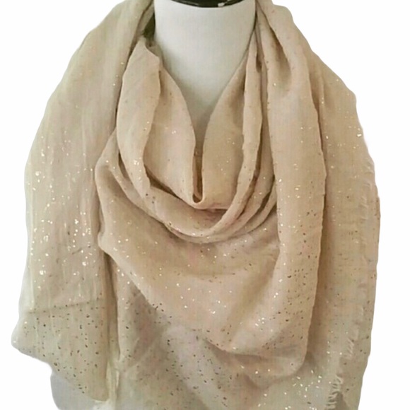 SAACHI | Accessories | New Saachi Water Drop Ivory Metallic Scarf ...